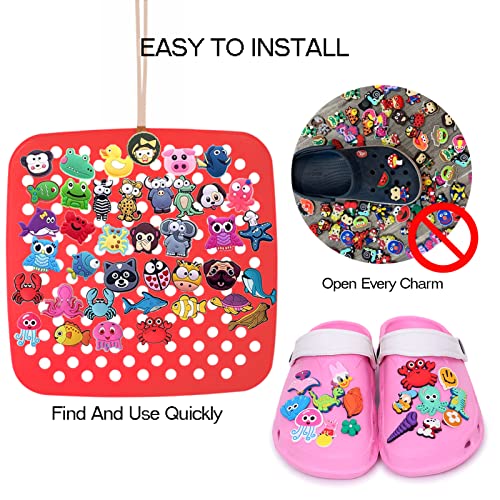 SHENGCHUANG croc charm organizer & storage Shoe Charms display Hanger Portable Hanging Charms Silicone Roll Bag Red(Croc Charms not Included)