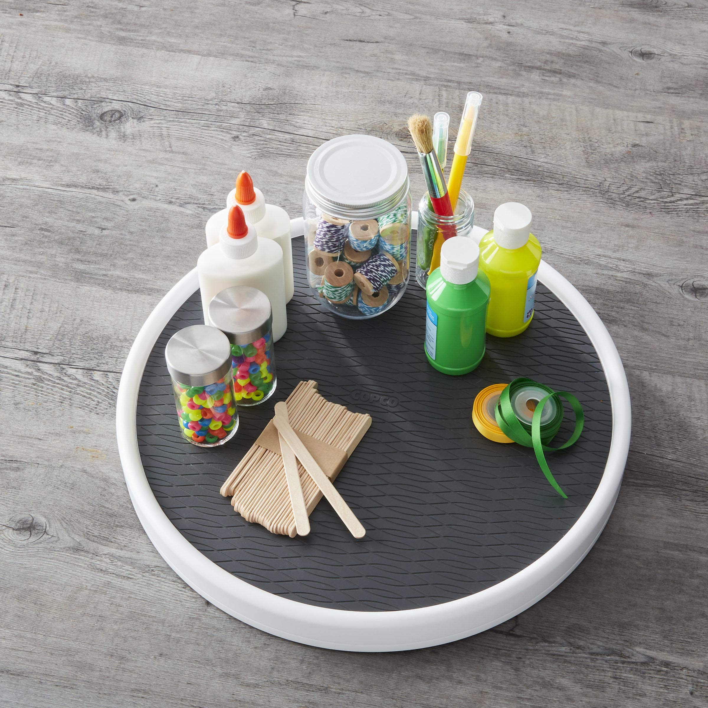 Copco Pro Non-Skid Pantry Cabinet Lazy Susan Turntable, 15-Inch, Charcoal & Basics Non-Skid Pantry Cabinet Lazy Susan Turntable, 12-Inch, White/Gray
