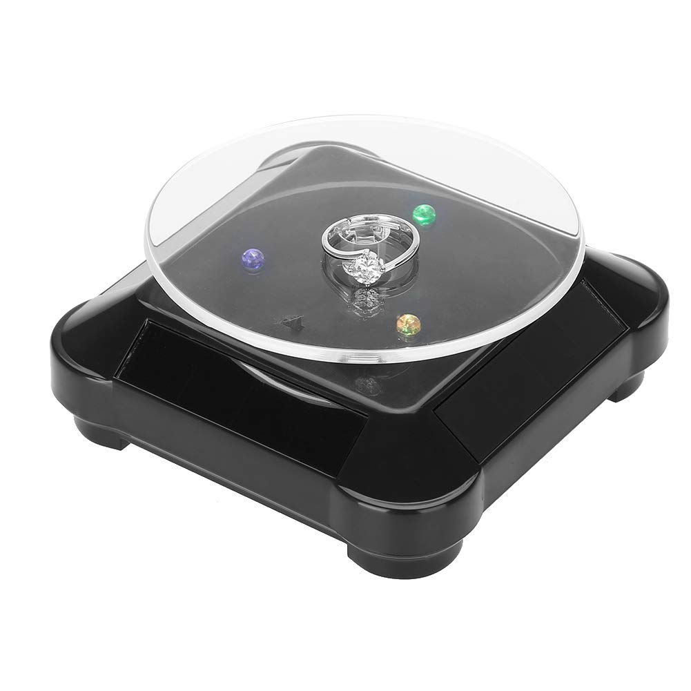 Solar Showcase 360 Degrees Display Stand, Rotating Turntable with LED Light for Watch Phone Jewelry Display Stand(Black)