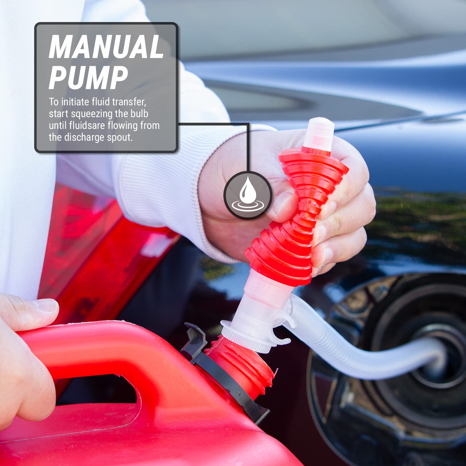 TERA PUMP TRDP14 Gas Siphon Manual Hand Fuel Pump, Liquid Transfer Pump for Light Oils, Kerosene, or Water Based Chemicals