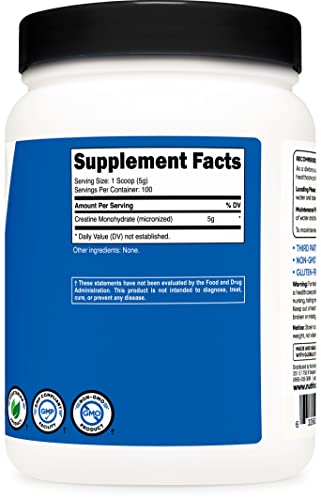 Nutricost Creatine Monohydrate Micronized Powder 500G, 5000mg Per Serv (5g) - Micronized Creatine Monohydrate, 100 Servings