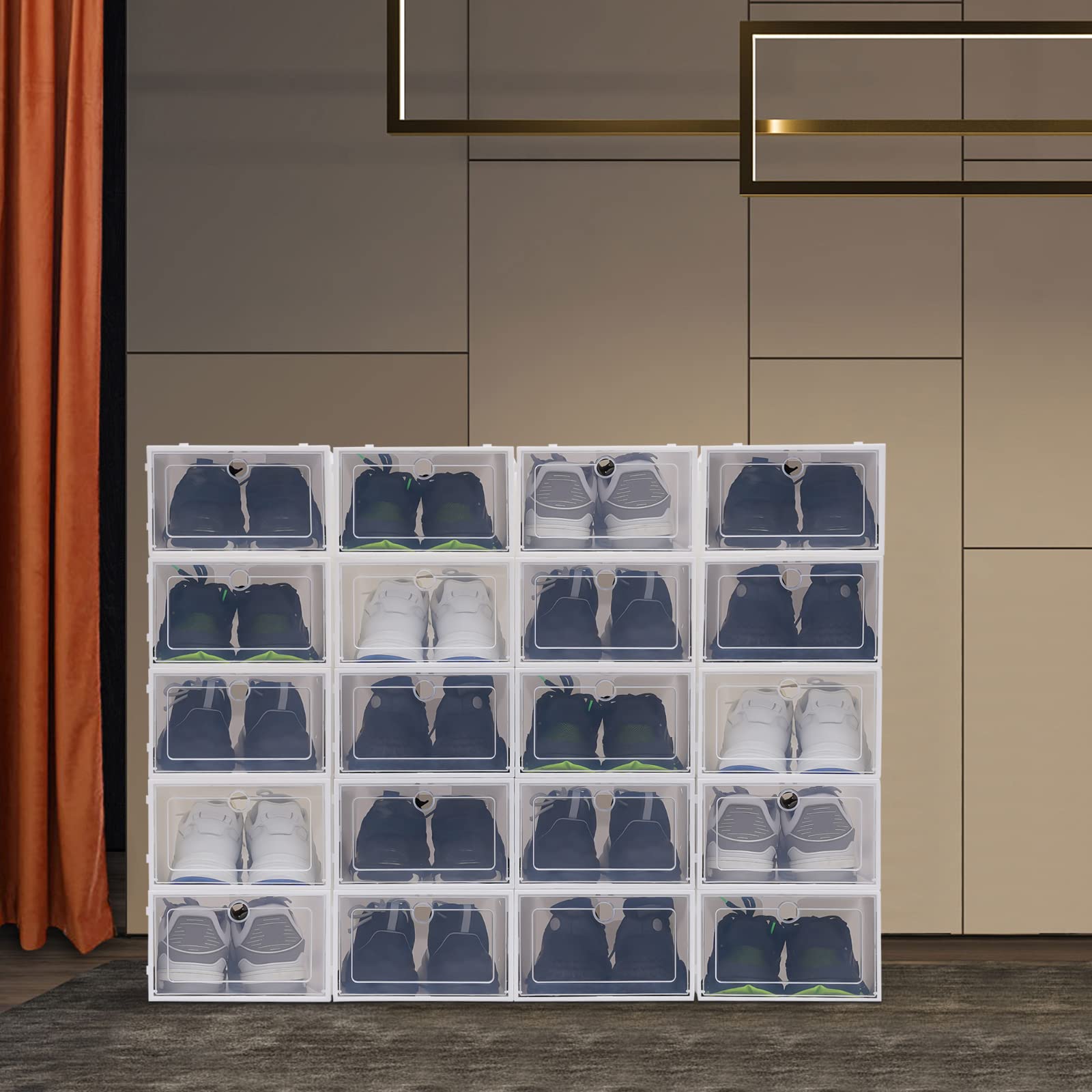 TTONSUE Shoe Box Set Foldable Storage Plastic Clear Home, Clear Plastic Shoe Storage Boxes for, Shoe Organizer Storage Bins with Lids, Clothes Under Bed Shoe Storage Containers 20pcs