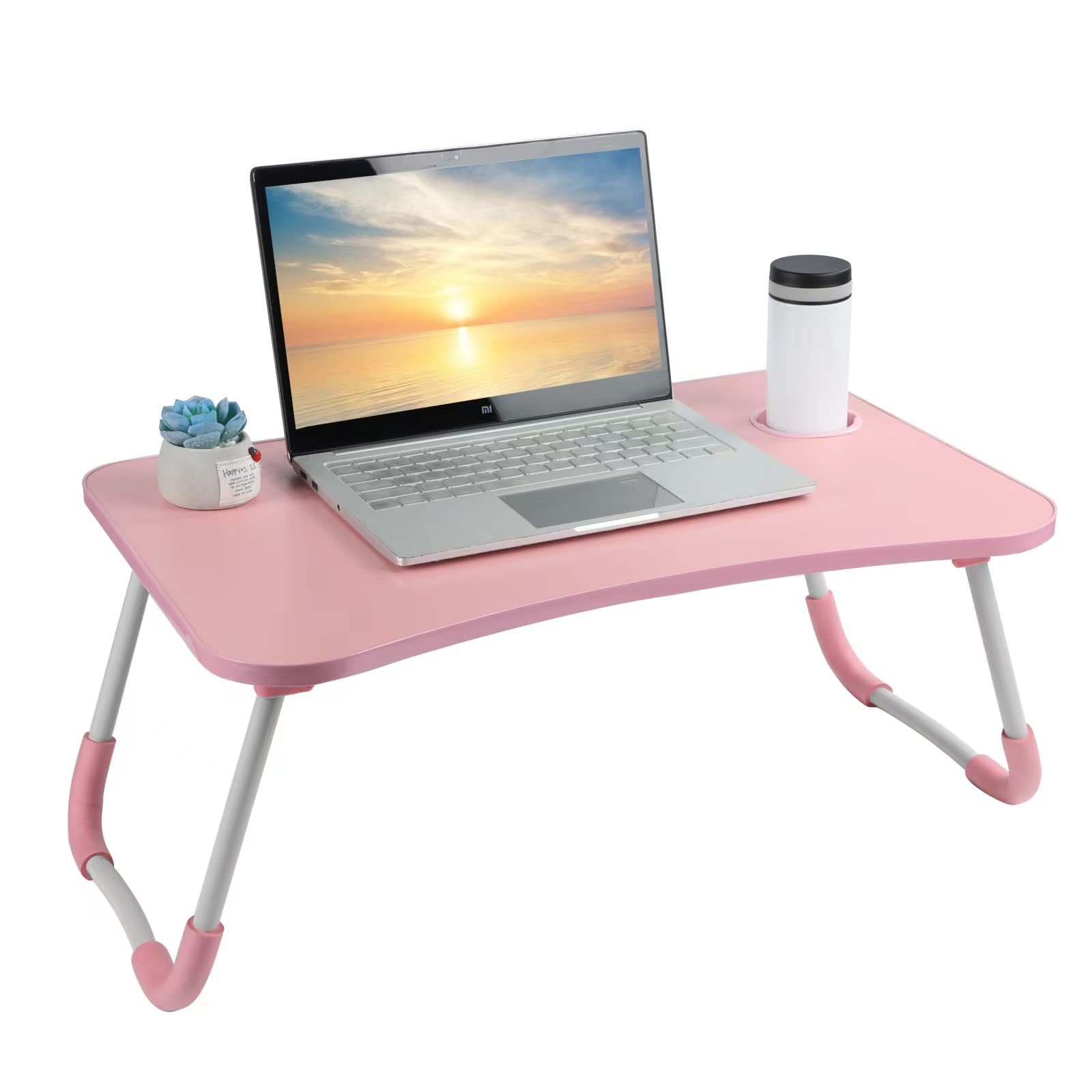 Laptop Desk, Laptop Bed Table, Breakfast Tray, Portable Foldable Laptop Desk, Laptop Table for Bed and Sofa Student Bed Desk Small Foldable Table Lap Desk for Laptop (Pink)