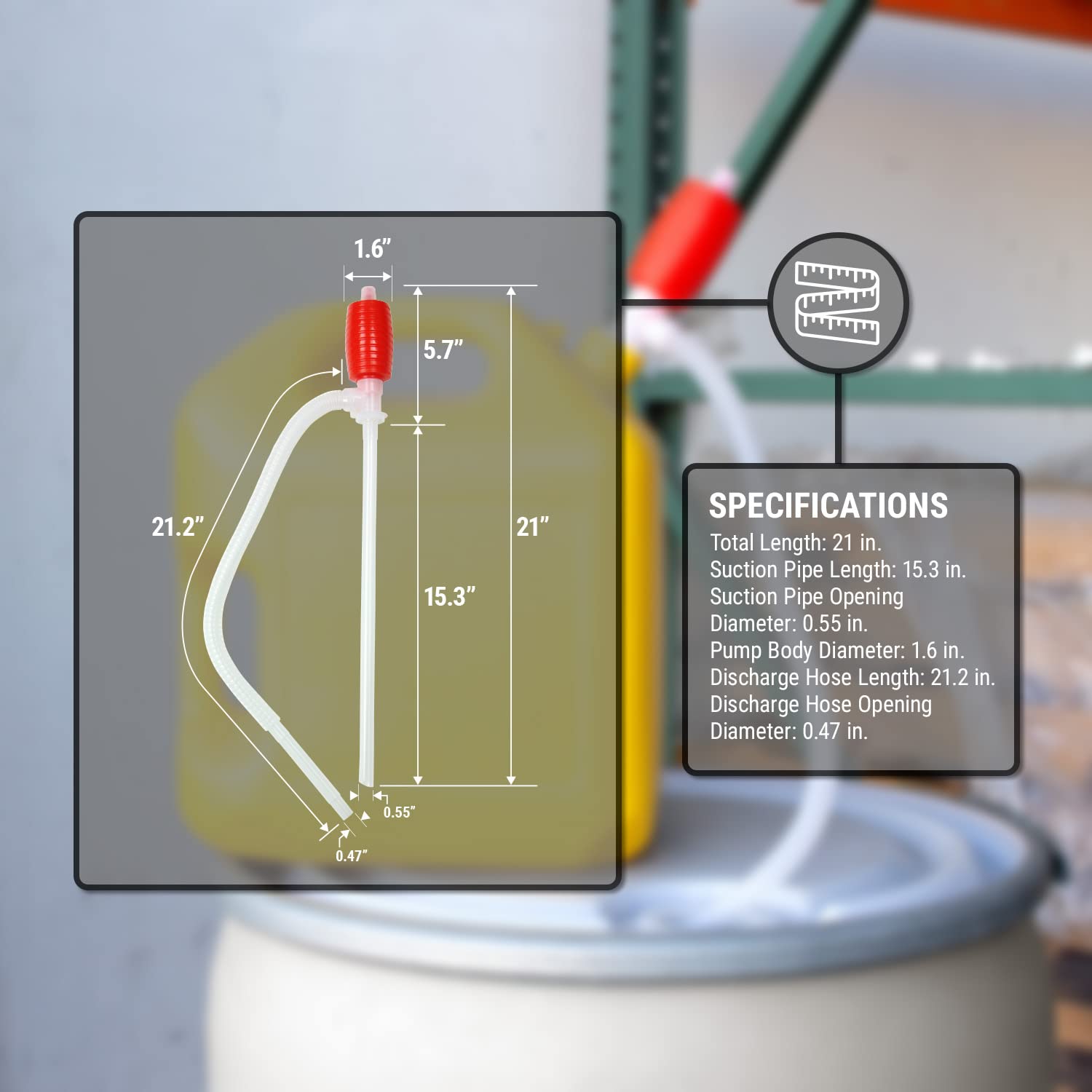 TERA PUMP TRDP14 Gas Siphon Manual Hand Fuel Pump, Liquid Transfer Pump for Light Oils, Kerosene, or Water Based Chemicals