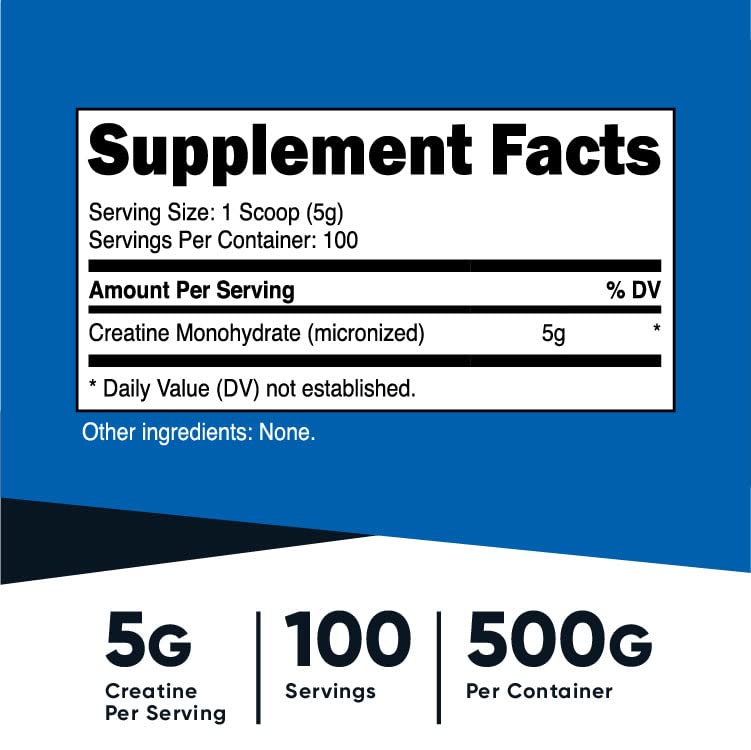 Nutricost Creatine Monohydrate Micronized Powder 500G, 5000mg Per Serv (5g) - Micronized Creatine Monohydrate, 100 Servings