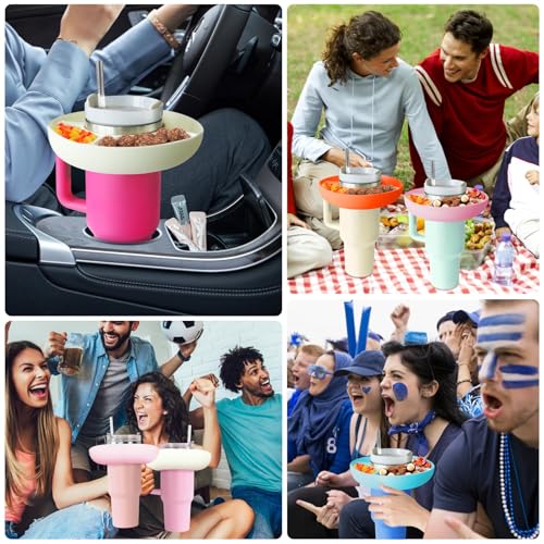Stanley snack tray, Snack Container for Stanley Tumbler 40 oz, 4 Compartment Reusable Snack Platters for Stanley Quencher Adventure (Pink)