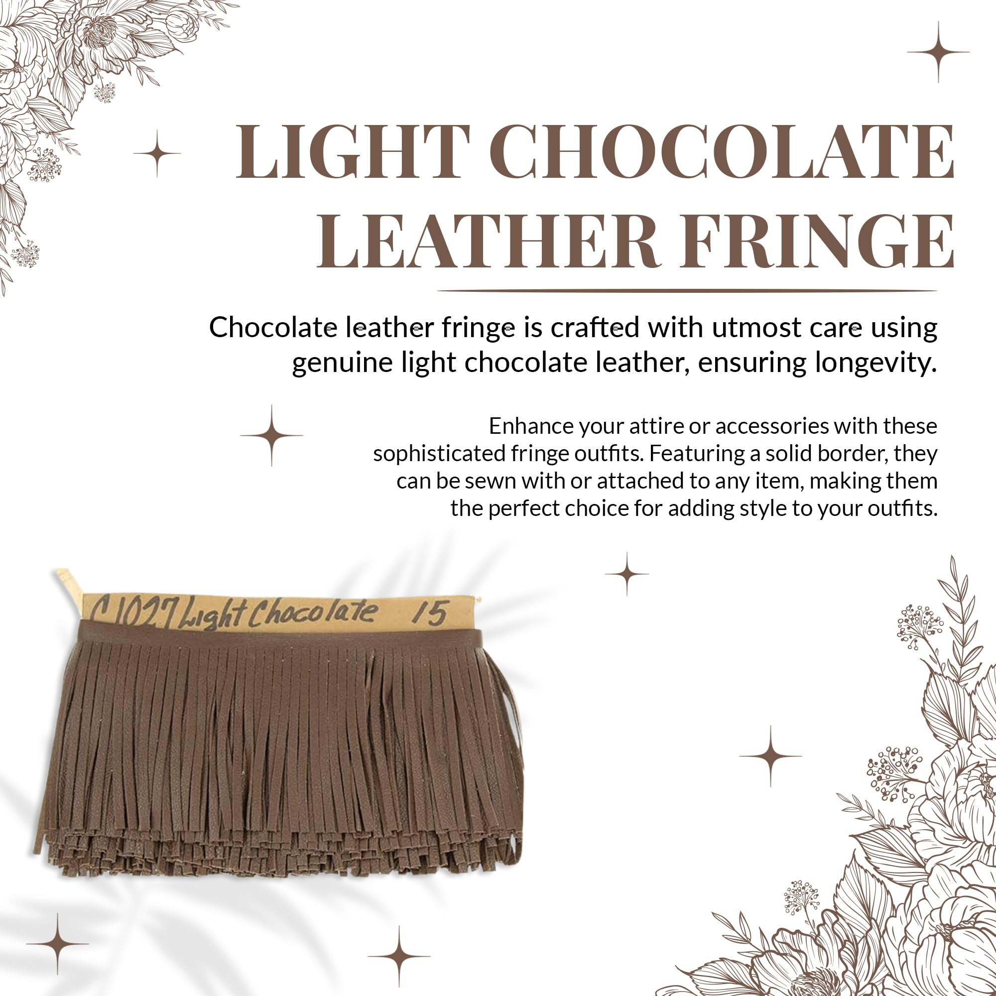 HHH Design Light Chocolate Leather Fringe | Leather Fringes are Designed for A Customizable Fit | Fringe Embellishment for Purses, Jackets or Other Accessories | Leather Fringe Outfits for Women
