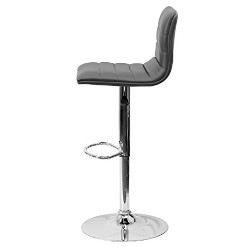 KLS14 Modern Barstools Horizontal Line Design Hydraulic Adjustable Height 360-Degree Swivel Seat Sturdy Steel Frame Chrome Base Dining Chair Bar Pub Stool Home Office Furniture - Set of 2 Grey #1980