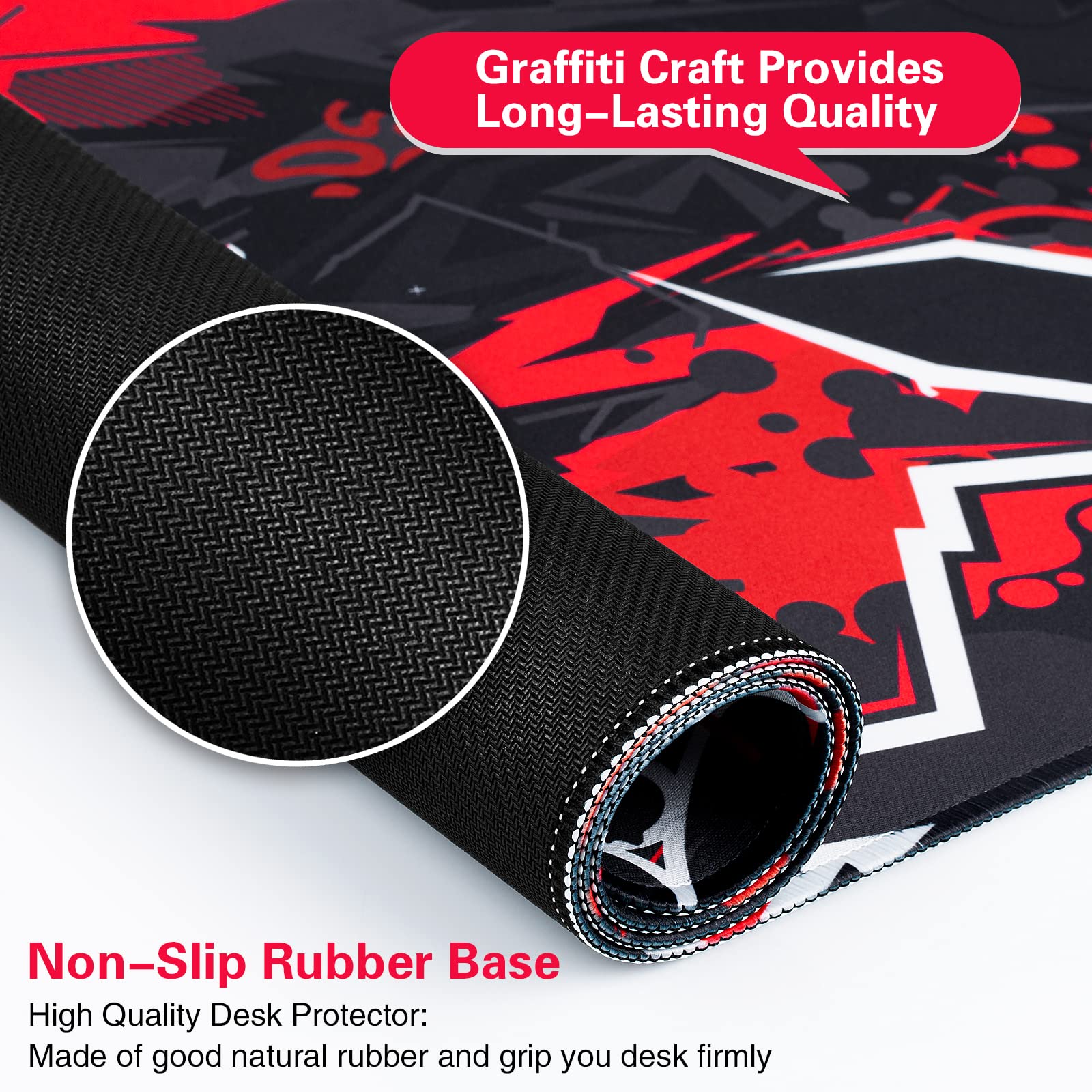 Canjoy Extended Mouse Pad (31.5x15.7inch), XXL Large Gaming Mouse Pad with Stitched Edges Mouse Mat Desk Pad with Superior Micro-Weave Cloth, Non-Slip Base, Waterproof Keyboard Pad (Black Red)