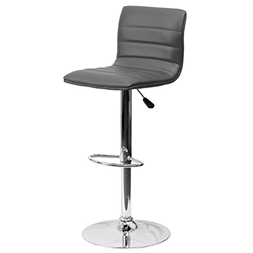 KLS14 Modern Barstools Horizontal Line Design Hydraulic Adjustable Height 360-Degree Swivel Seat Sturdy Steel Frame Chrome Base Dining Chair Bar Pub Stool Home Office Furniture - Set of 2 Grey #1980