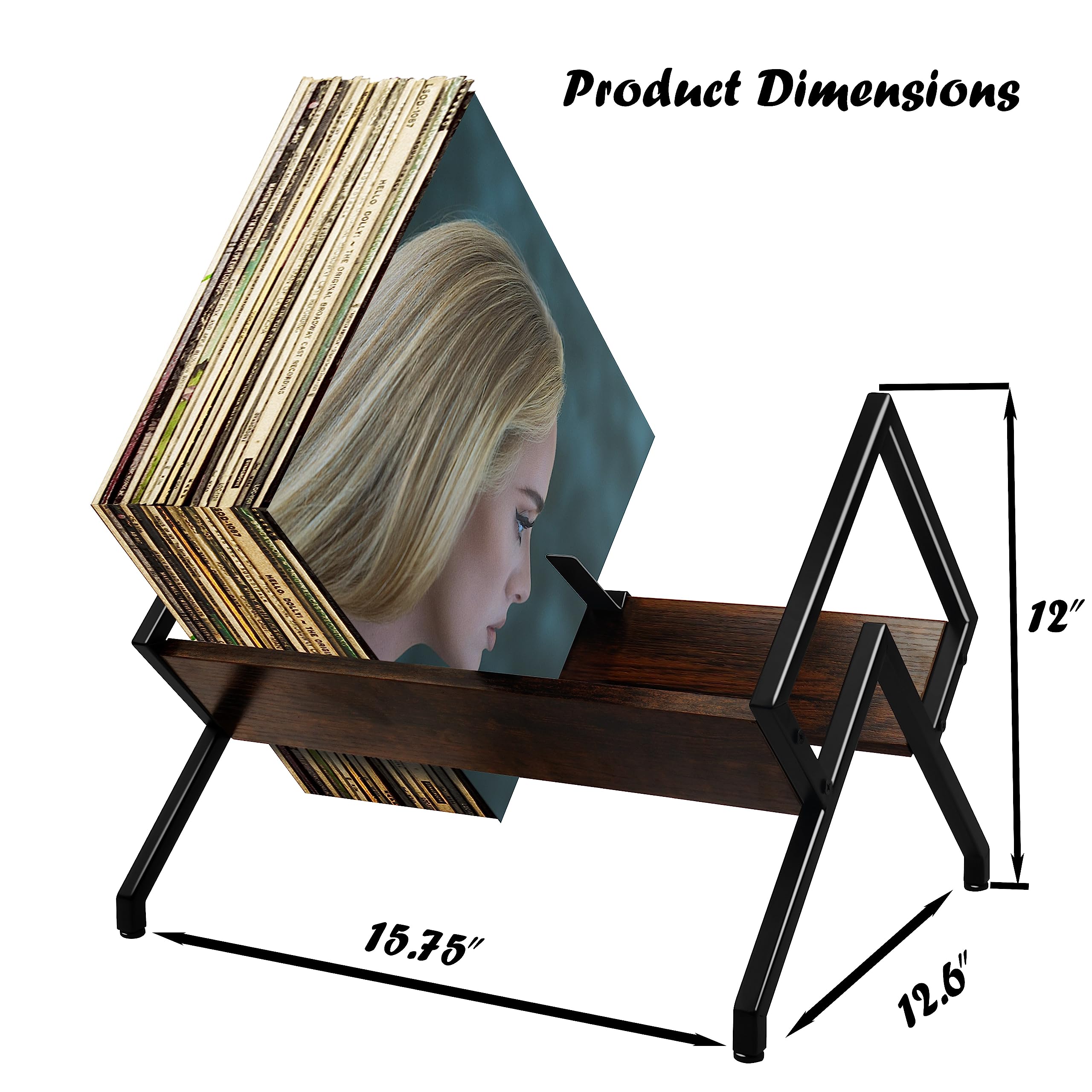WonYins Vinyl Record Storage Holder, Holds 85-110 Vinyl Records, Magazine Holder, Vinyl Records Albums Vinyl Record Storage Rack Black