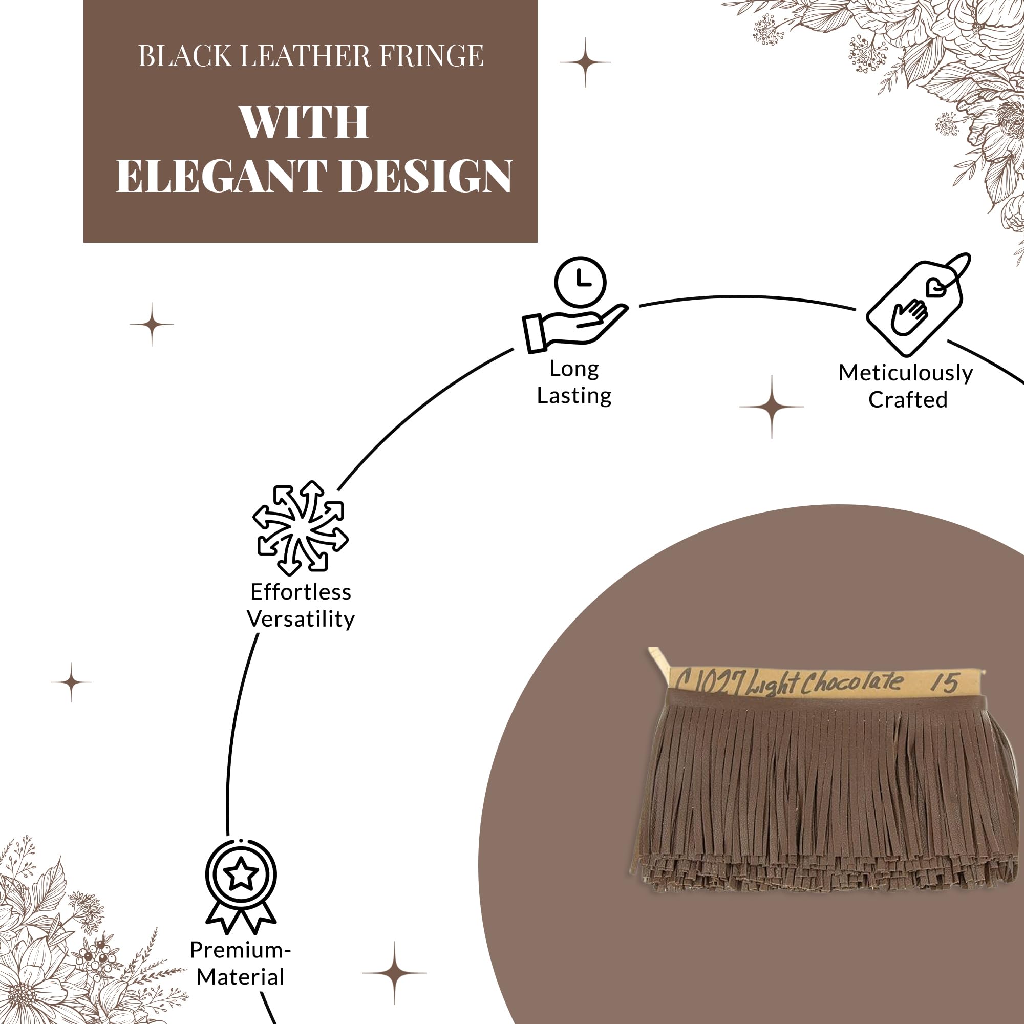 HHH Design Light Chocolate Leather Fringe | Leather Fringes are Designed for A Customizable Fit | Fringe Embellishment for Purses, Jackets or Other Accessories | Leather Fringe Outfits for Women