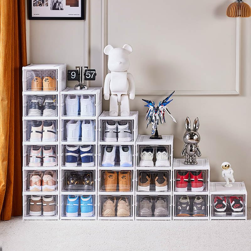 HMA Pro 6-Tier Foldable Plastic Shoe Organizer, Max Shoe Size 13, Transparent, Contemporary Style, Easy Setup, Bedroom