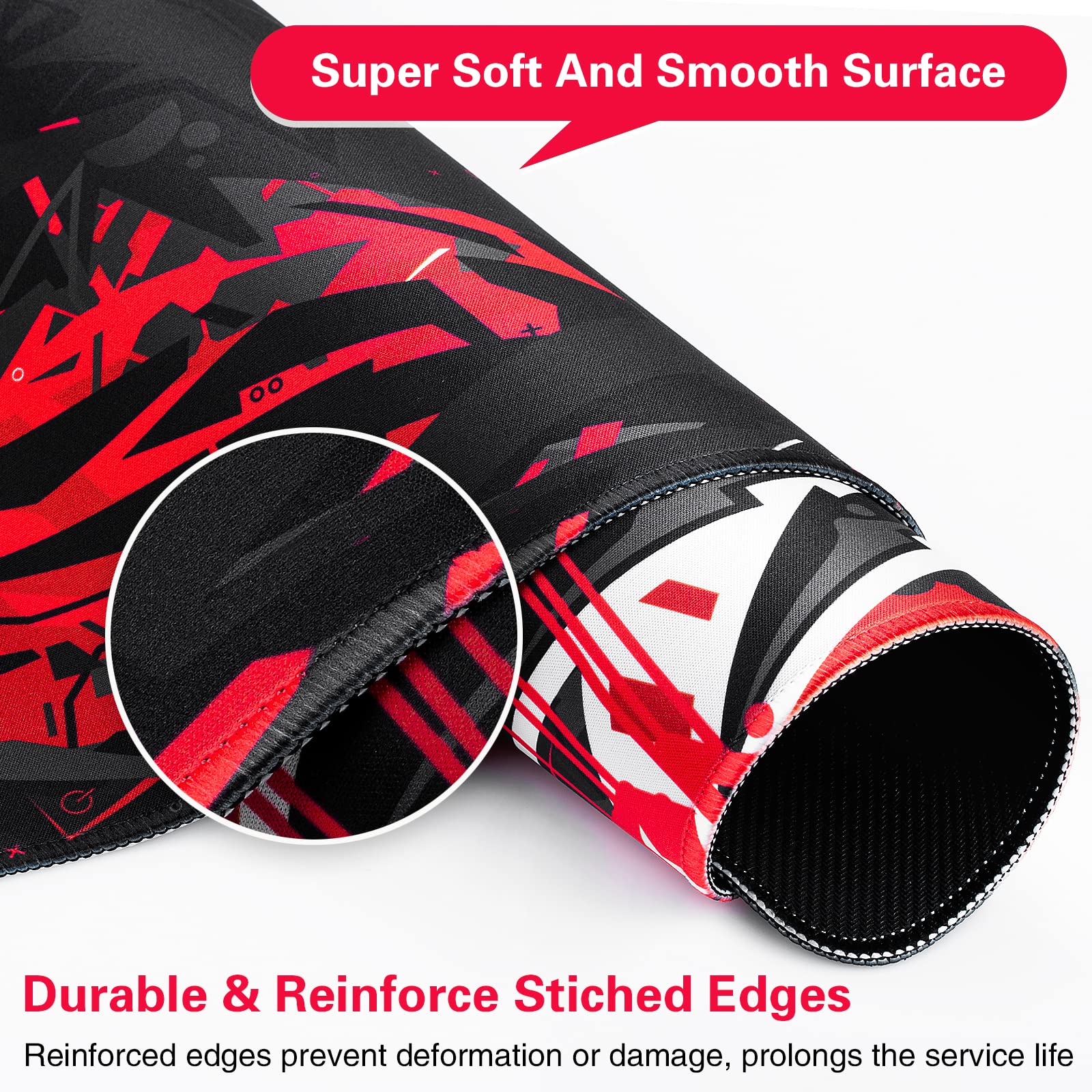 Canjoy Extended Mouse Pad (31.5x15.7inch), XXL Large Gaming Mouse Pad with Stitched Edges Mouse Mat Desk Pad with Superior Micro-Weave Cloth, Non-Slip Base, Waterproof Keyboard Pad (Black Red)