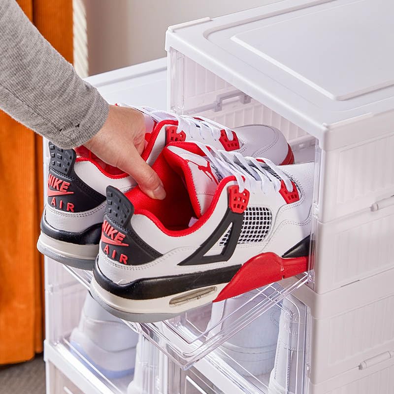 HMA Pro 6-Tier Foldable Plastic Shoe Organizer, Max Shoe Size 13, Transparent, Contemporary Style, Easy Setup, Bedroom