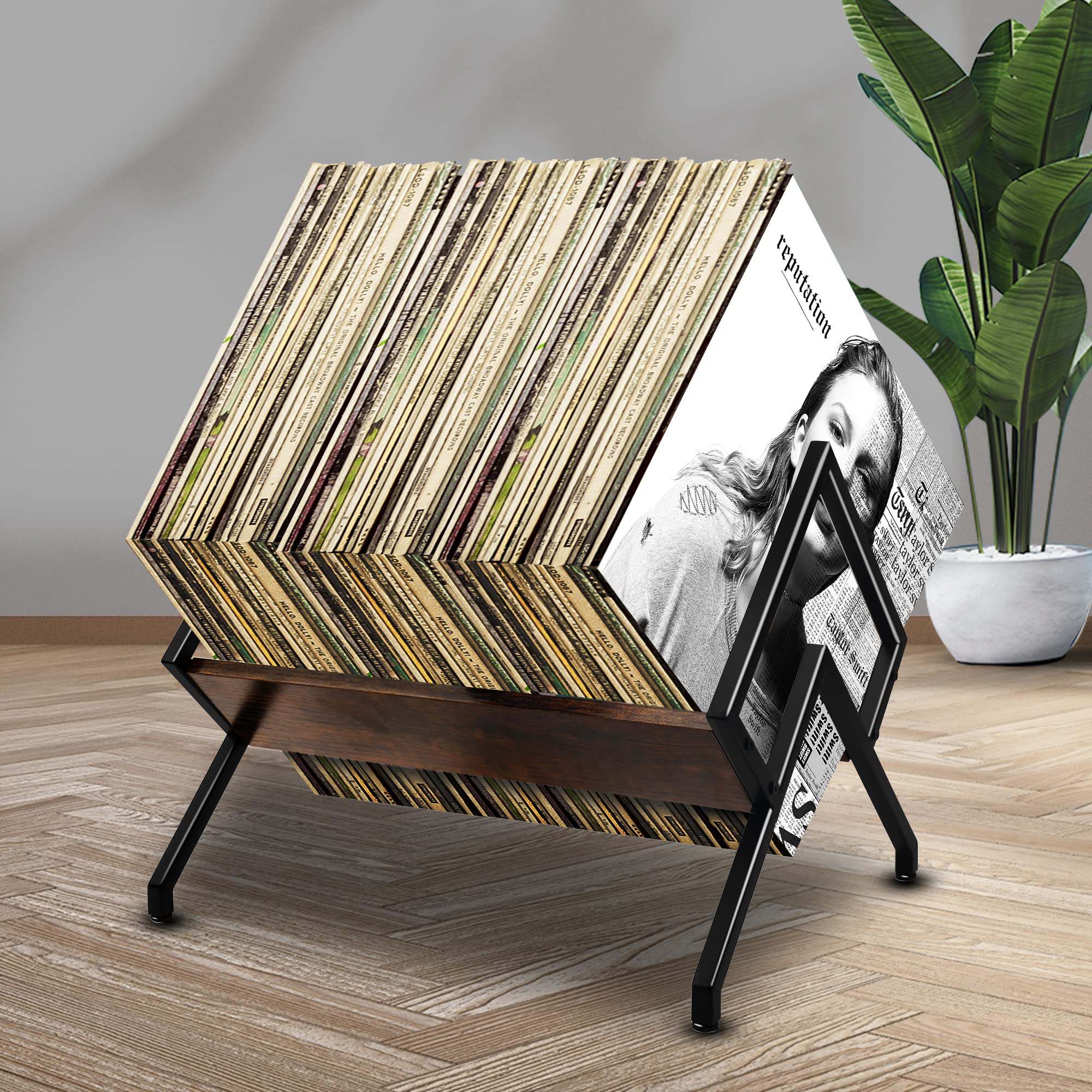 WonYins Vinyl Record Storage Holder, Holds 85-110 Vinyl Records, Magazine Holder, Vinyl Records Albums Vinyl Record Storage Rack Black