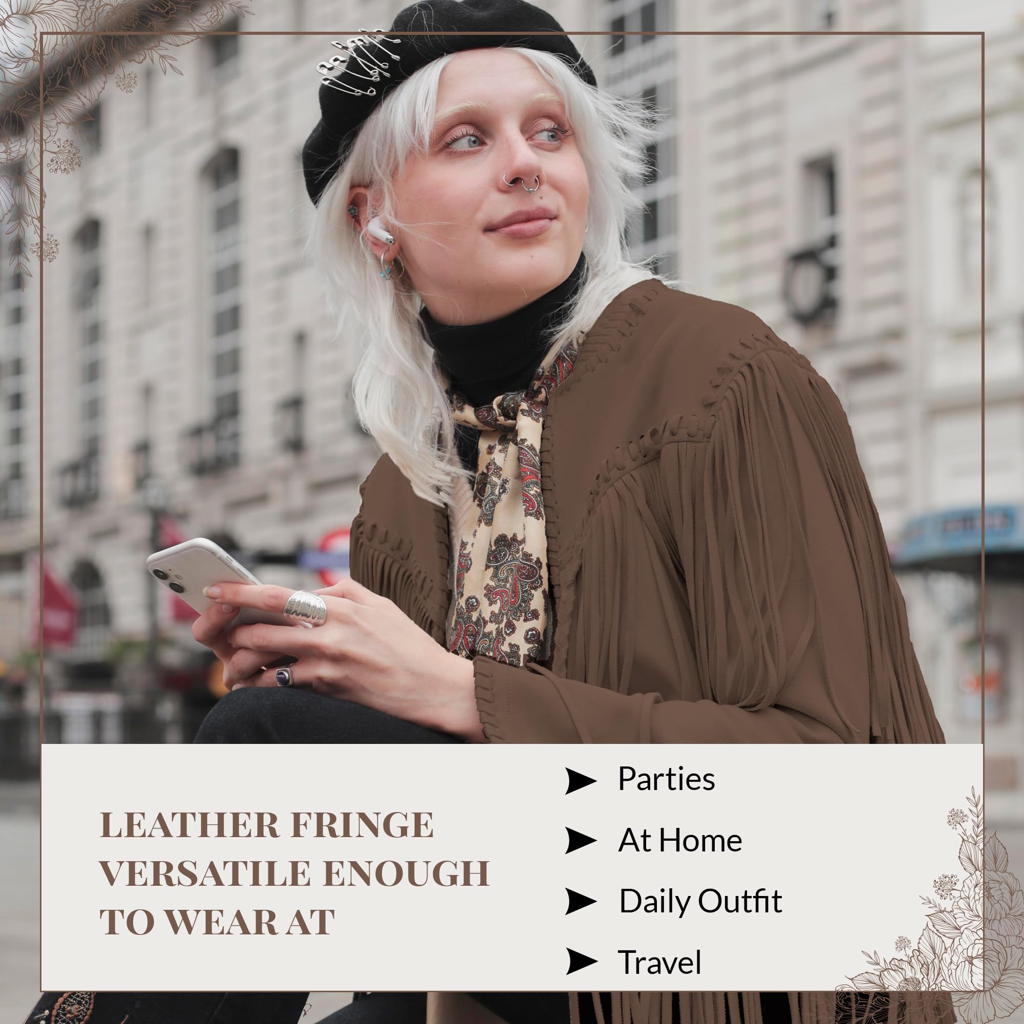 HHH Design Light Chocolate Leather Fringe | Leather Fringes are Designed for A Customizable Fit | Fringe Embellishment for Purses, Jackets or Other Accessories | Leather Fringe Outfits for Women