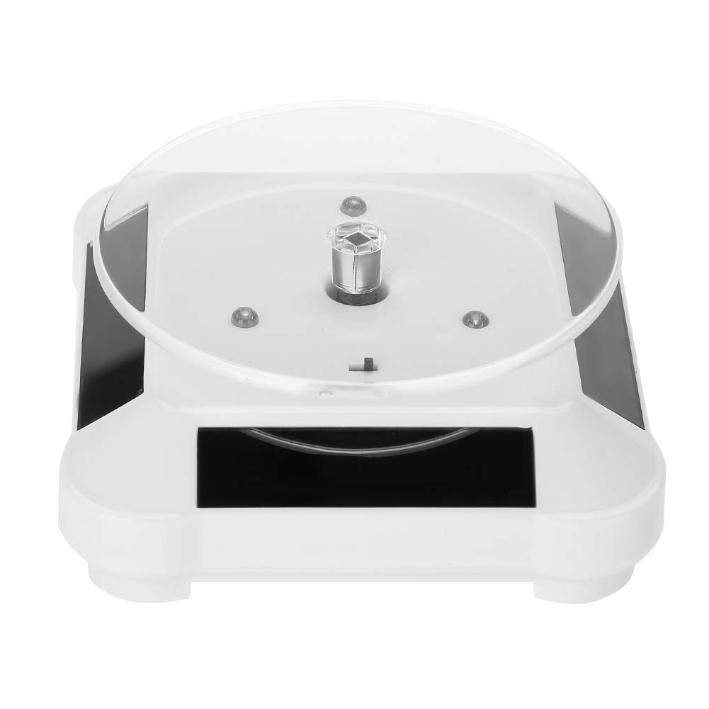 Solar Turntable For Jewelry Exhibition,Solar Showcase 360 Degrees Display Stand, Rotating Turntable with LED Light for Watch Phone Jewelry Display Stand(White)