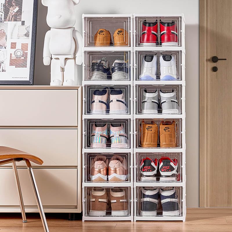 HMA Pro 6-Tier Foldable Plastic Shoe Organizer, Max Shoe Size 13, Transparent, Contemporary Style, Easy Setup, Bedroom
