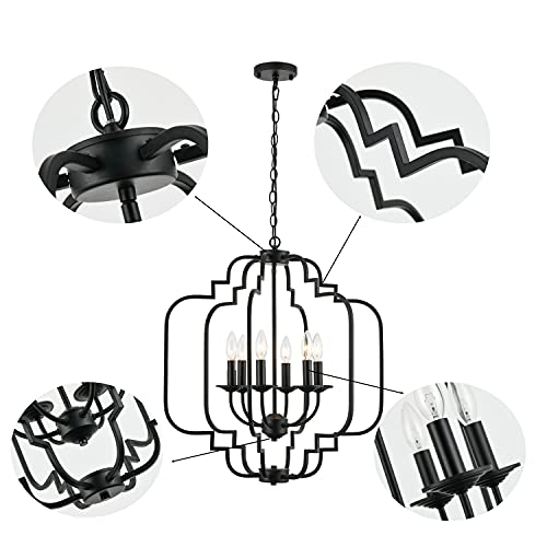 JULL 6 Lights Black Chandelier, Farmhouse Rustic Wrought Iron Modern Chandeliers Lighting Fixture,Dining Table Pendant Light for Foyer,Kitchen Island,Dining Living Room.Adjustable Height,W23β*H26β