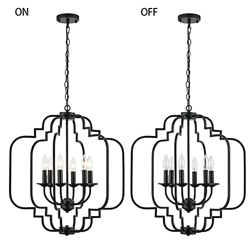 JULL 6 Lights Black Chandelier, Farmhouse Rustic Wrought Iron Modern Chandeliers Lighting Fixture,Dining Table Pendant Light for Foyer,Kitchen Island,Dining Living Room.Adjustable Height,W23β*H26β