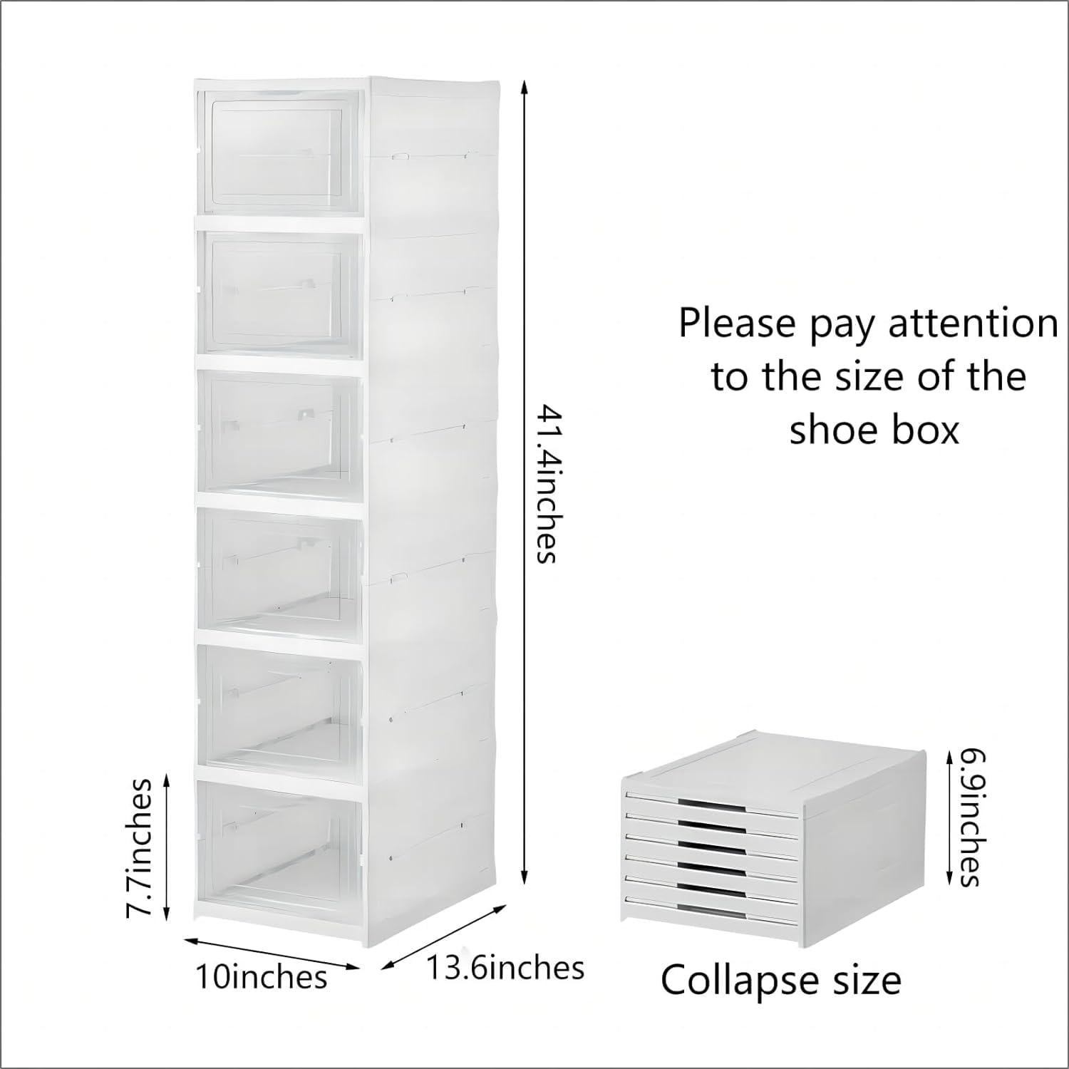 HMA Pro 6-Tier Foldable Plastic Shoe Organizer, Max Shoe Size 13, Transparent, Contemporary Style, Easy Setup, Bedroom
