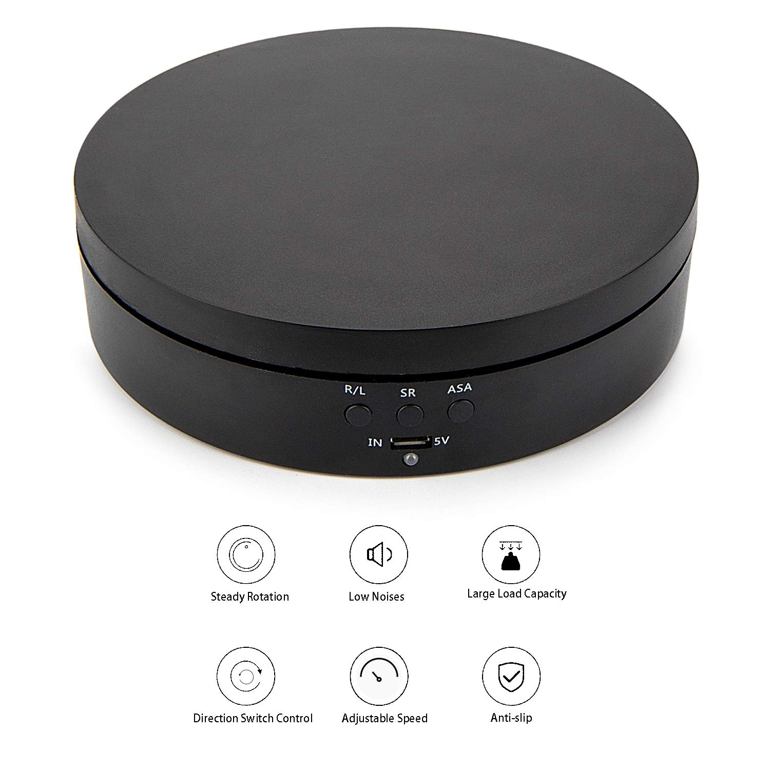 Leadleds 360 Degree Turntable Display Stand, 3 Speeds Electric Rotating Display Stand for Photography Video Shooting Props Jewelry (Black)