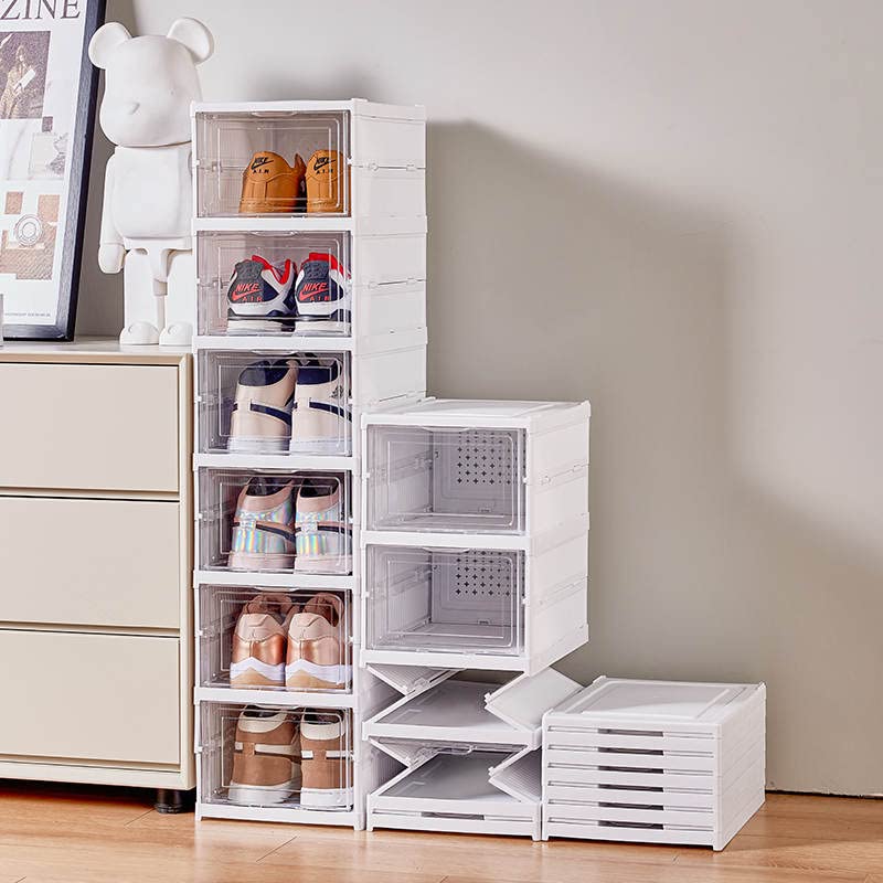 HMA Pro 6-Tier Foldable Plastic Shoe Organizer, Max Shoe Size 13, Transparent, Contemporary Style, Easy Setup, Bedroom
