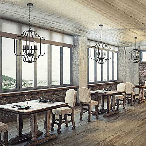 JULL 6 Lights Black Chandelier, Farmhouse Rustic Wrought Iron Modern Chandeliers Lighting Fixture,Dining Table Pendant Light for Foyer,Kitchen Island,Dining Living Room.Adjustable Height,W23β*H26β