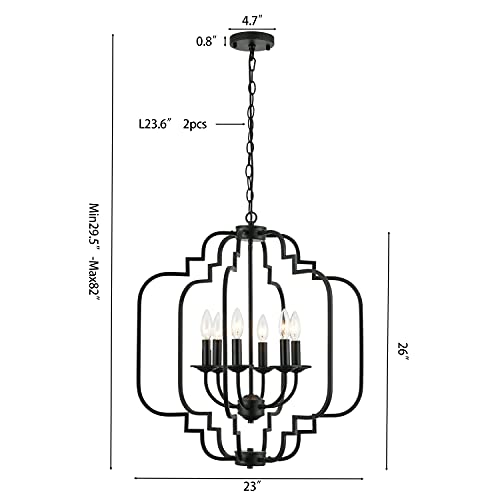 JULL 6 Lights Black Chandelier, Farmhouse Rustic Wrought Iron Modern Chandeliers Lighting Fixture,Dining Table Pendant Light for Foyer,Kitchen Island,Dining Living Room.Adjustable Height,W23β*H26β