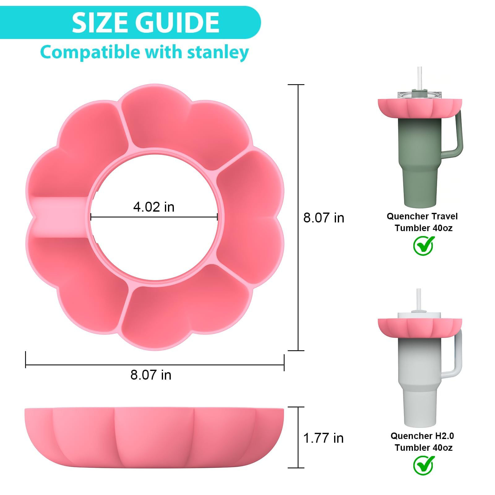 Aocoop Stanley Snack Tray, Snack Container for Stanley Tumbler 40 oz, 5 Compartment Reusable Snack Platters for Stanley Quencher Adventure (Pink)