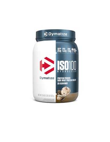 Dymatize ISO100 Hydrolyzed Protein Powder, 100% Whey Isolate Protein, 25g of Protein, 5.5g BCAAs, Gluten Free, Fast Absorbing, Easy Digesting, Cookies and Cream, 20 Servings