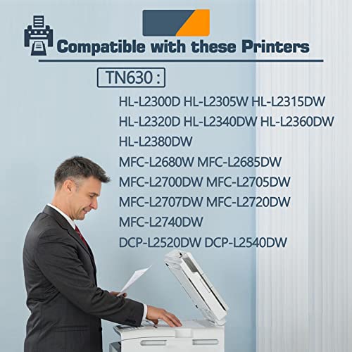 TN630 Compatible TN-630 Black Toner Cartridge Replacement for Brother TN-630 HL-L2300D HL-L2305W MFC-L2680W MFC-L2685DW DCP-L2520DW DCP-L2540DW Toner.(2 Pack)