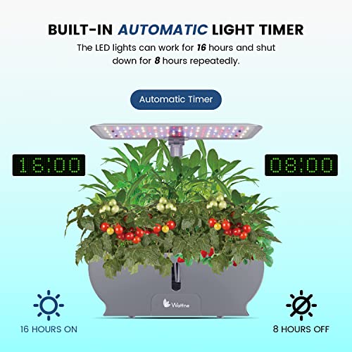 Wattne 9Pods Hydroponics Growing System with LED Grow Light for Home Kitchen, Adjustable (7-23 inches) Height, Automatic Timer Germination Kit for Vegetables & Fruits