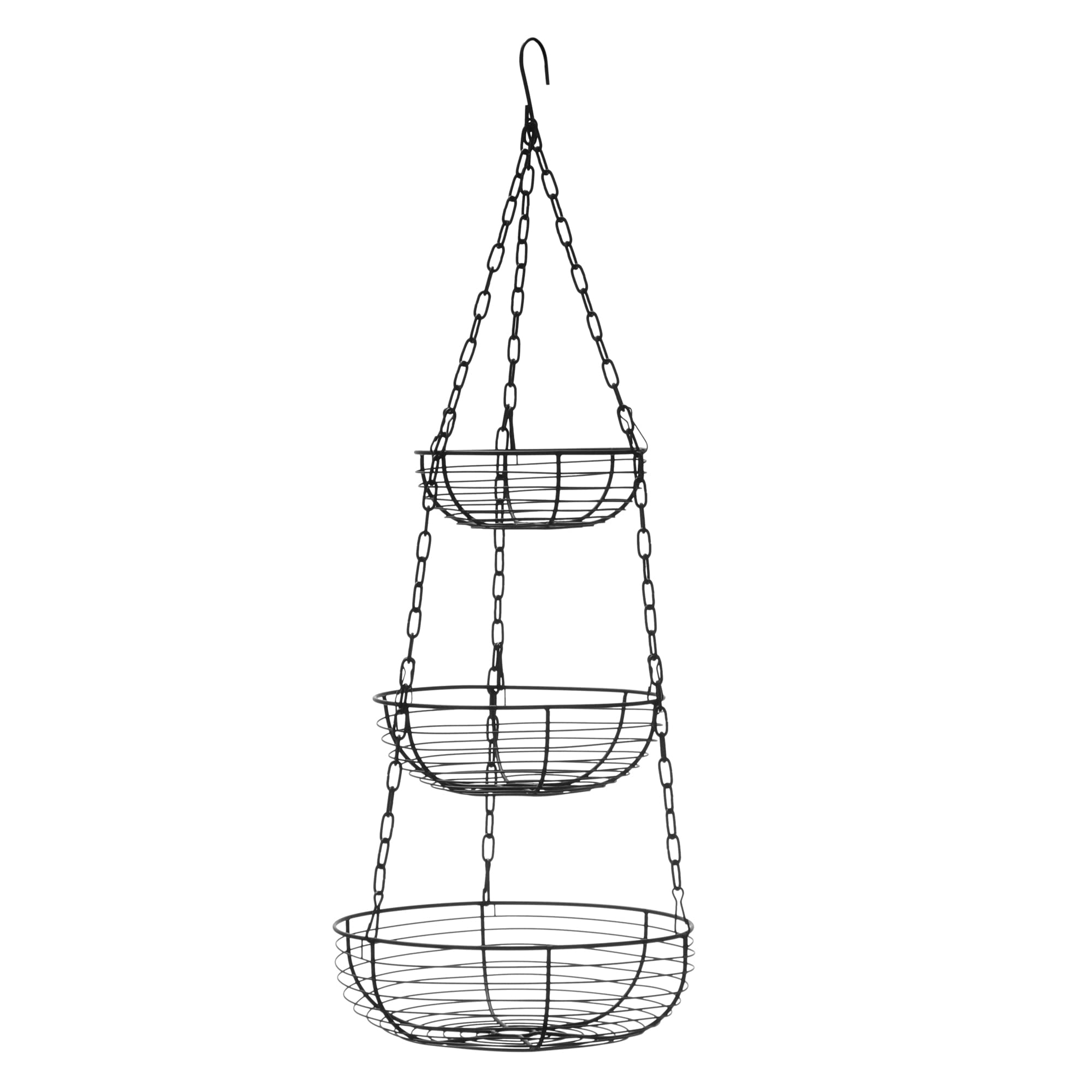 Culinary Couture Hanging Fruit Basket for Kitchen, 3-Tier Heavy-Duty Hanging Wire Baskets for Organizing, Minimalist Fruit Hanging Baskets for Kitchen, Black