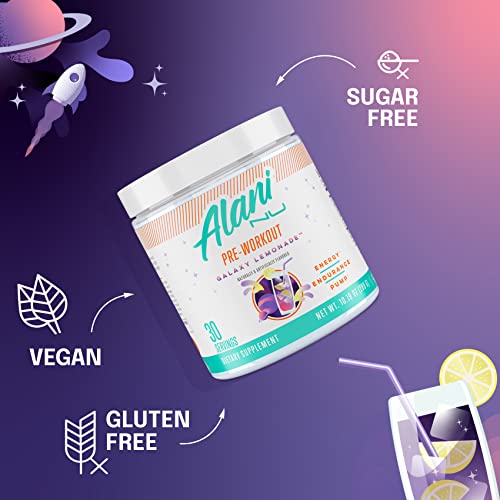 Alani Nu Pre Workout Supplement Powder for Energy, Endurance & Pump | Sugar Free | 200mg Caffeine | Formulated with Amino Acids Like L-Theanine to Prevent Crashing | Galaxy Lemonade, 30 Servings