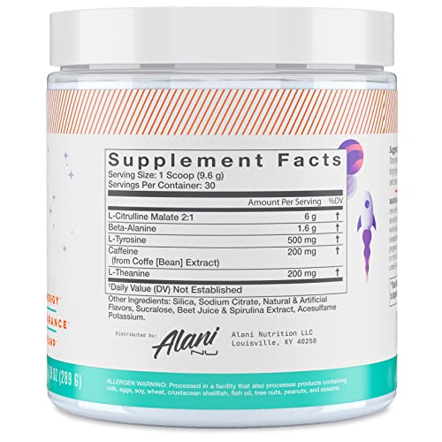 Alani Nu Pre Workout Supplement Powder for Energy, Endurance & Pump | Sugar Free | 200mg Caffeine | Formulated with Amino Acids Like L-Theanine to Prevent Crashing | Galaxy Lemonade, 30 Servings