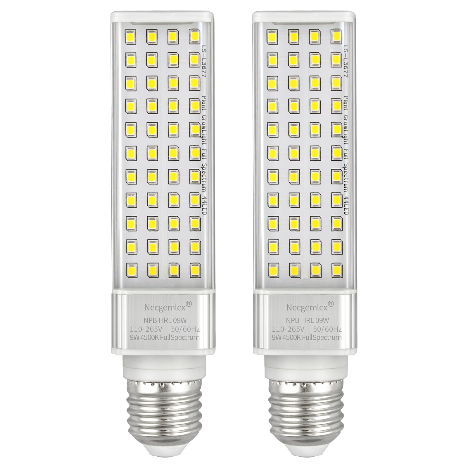 Necgemlex LED Plant Grow Bulbs for Grow Light for Indoor Plants, Sun Light, 44 LEDs of 17W (50W Fluorescent Bulbs Equivalent), 2 Pack