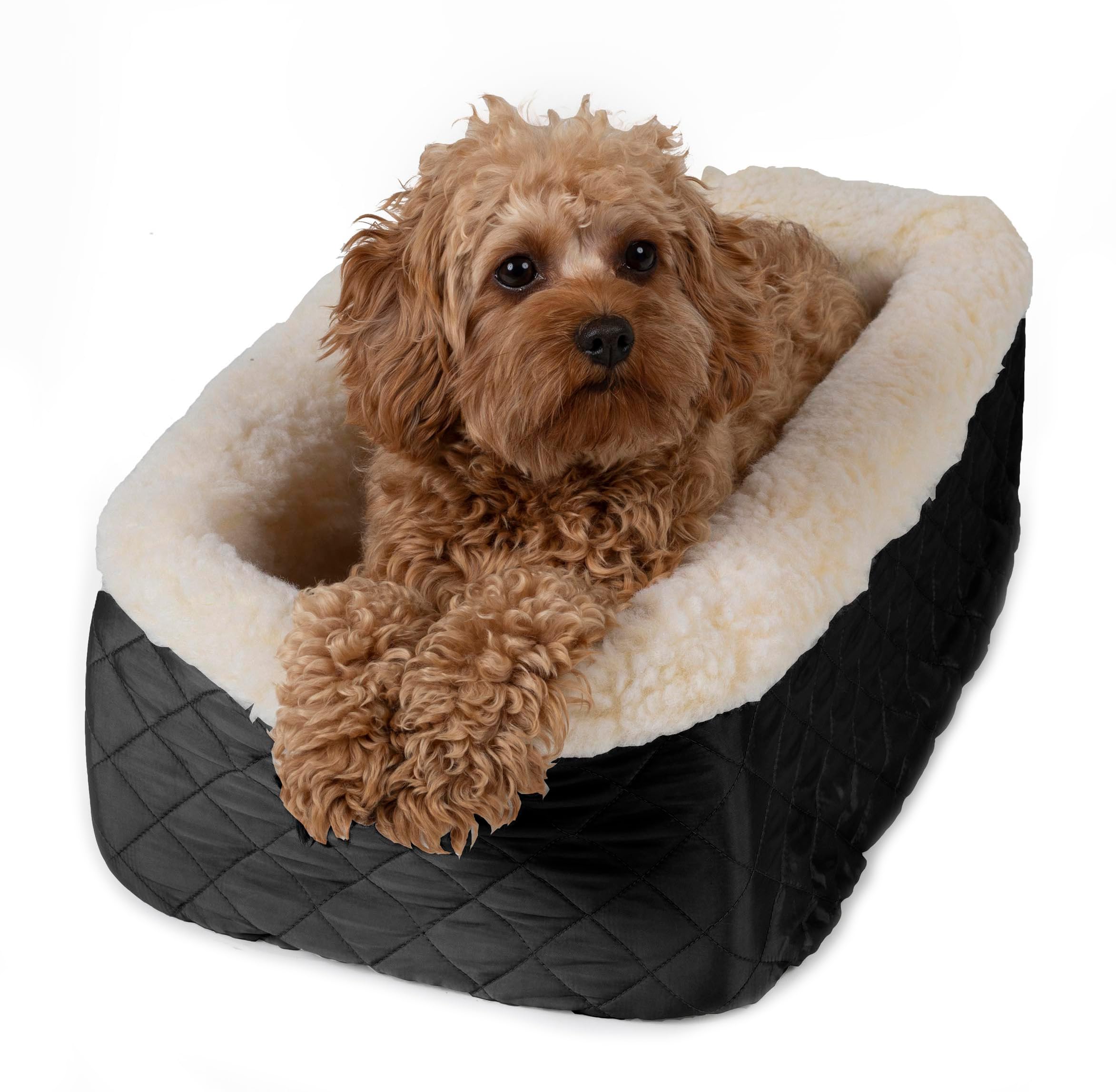 Snoozer Center Console Dog Car Seat, Dog Console Car Seat for Dogs Under 12 lbs, Wide Vehicle Consoles, Size: Large, Black Quilted Washable Cover, Comfortable and Secure, Harness Attachment Included