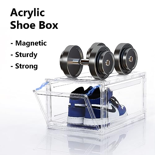 SIMPLGIRL Shoe Box 9 Pack, Clear Acrylic Shoe Boxes, Shoe Storage Boxes, Foldable Shoe Box, Shoe Organizer Box with Magnetic Door Fits Up to Size 14