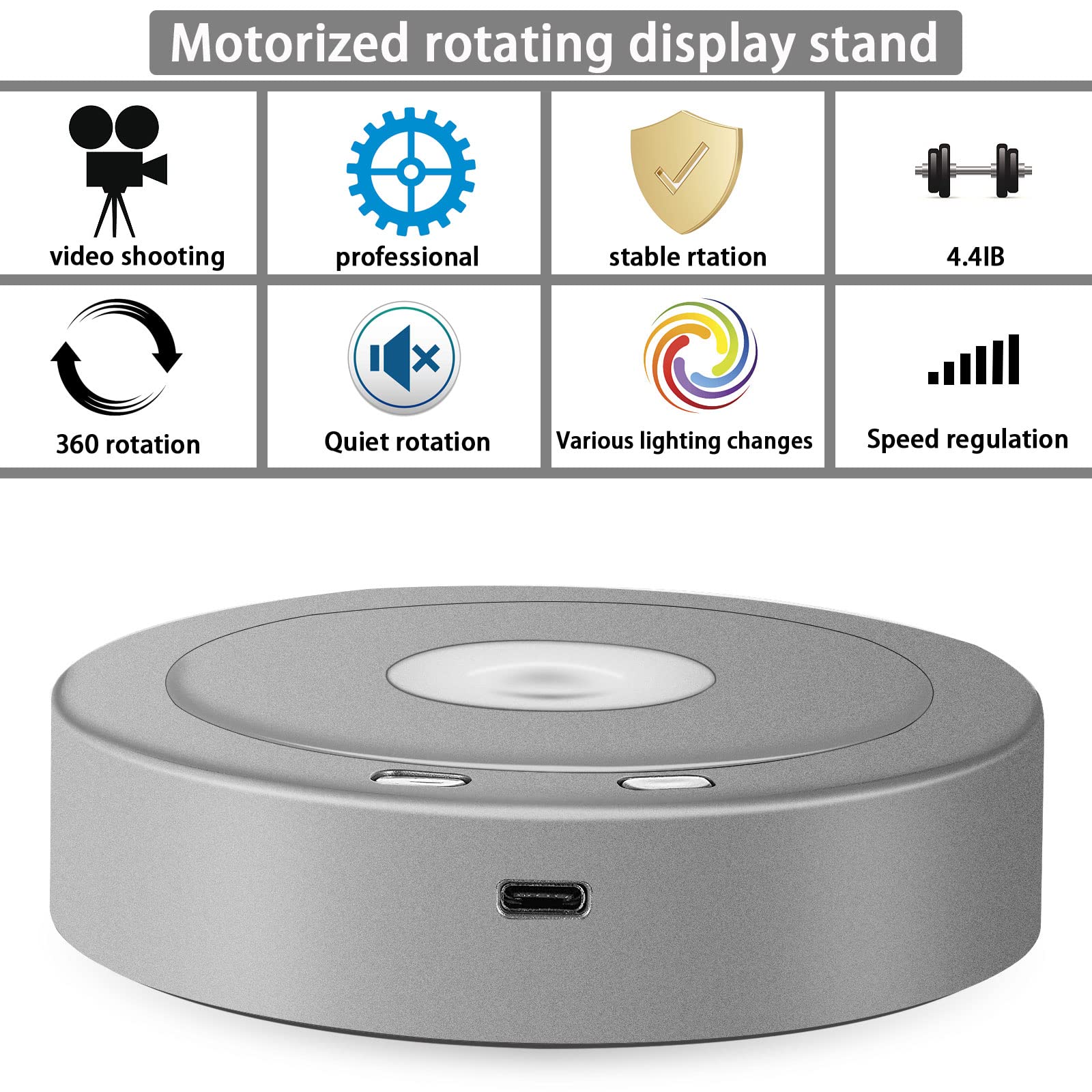 LED Motorized Rotating Display Stand, LED crystal Light Lamp Base,3D Glass Art,Turner Cup Display Stand for Epoxy Glitter Tumbler, 360 Degree Automatic Mute Rotating Turntable,Battery Speed Regulation