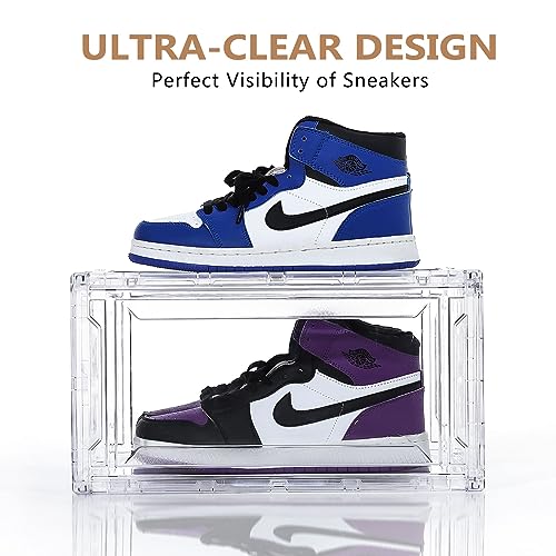 SIMPLGIRL Shoe Box 9 Pack, Clear Acrylic Shoe Boxes, Shoe Storage Boxes, Foldable Shoe Box, Shoe Organizer Box with Magnetic Door Fits Up to Size 14