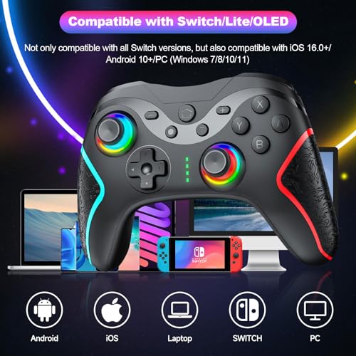 Bidfoce Wireless Switch Controller for Switch/Switch LITE/Switch OLED, Switch Pro Controller with Programming Function, LED Joystick, Adjustable Turbo Vibration,Wake-up Screenshot 【Upgraded Version】