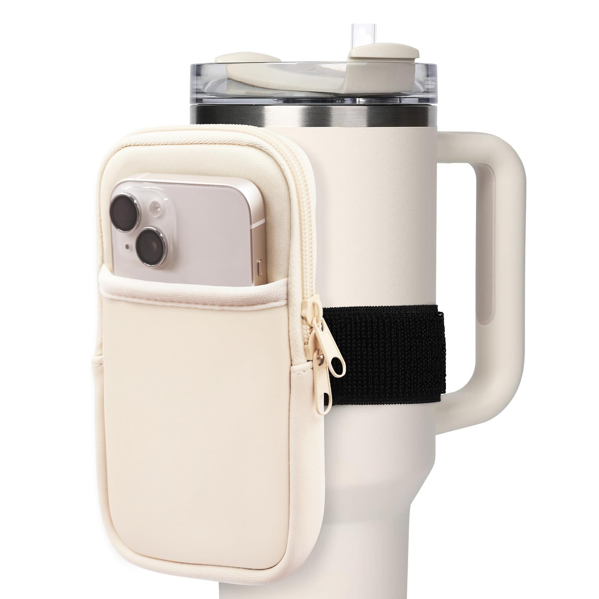 Water Bottle Pouch for Stanley - 40oz Stanley Cup Accessories, Stanley Cup Fanny Pack, Workout Outdoor Tumbler Pocket for Phone, Card, Keys, Compatible with Stanley Quencher Adventure 40oz,30oz(Cream)