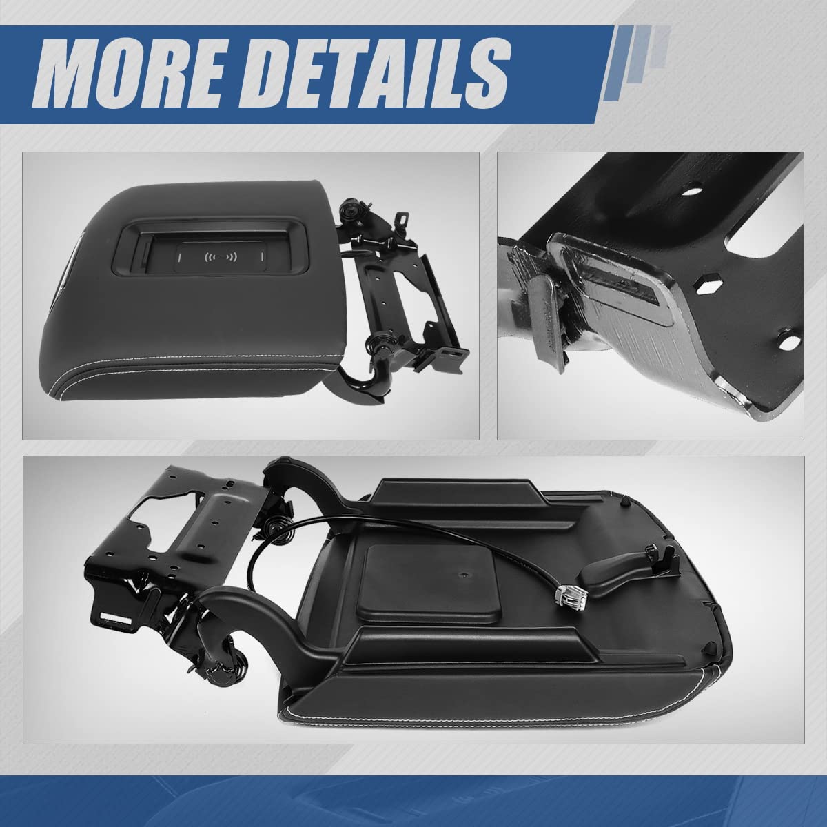 Auto Dynasty [Floor Console Model] Center Console Lid Assembly with Wireless-Charger Compatible with Chevy Tahoe Suburban GMC Yukon XL 2015-2020, Black