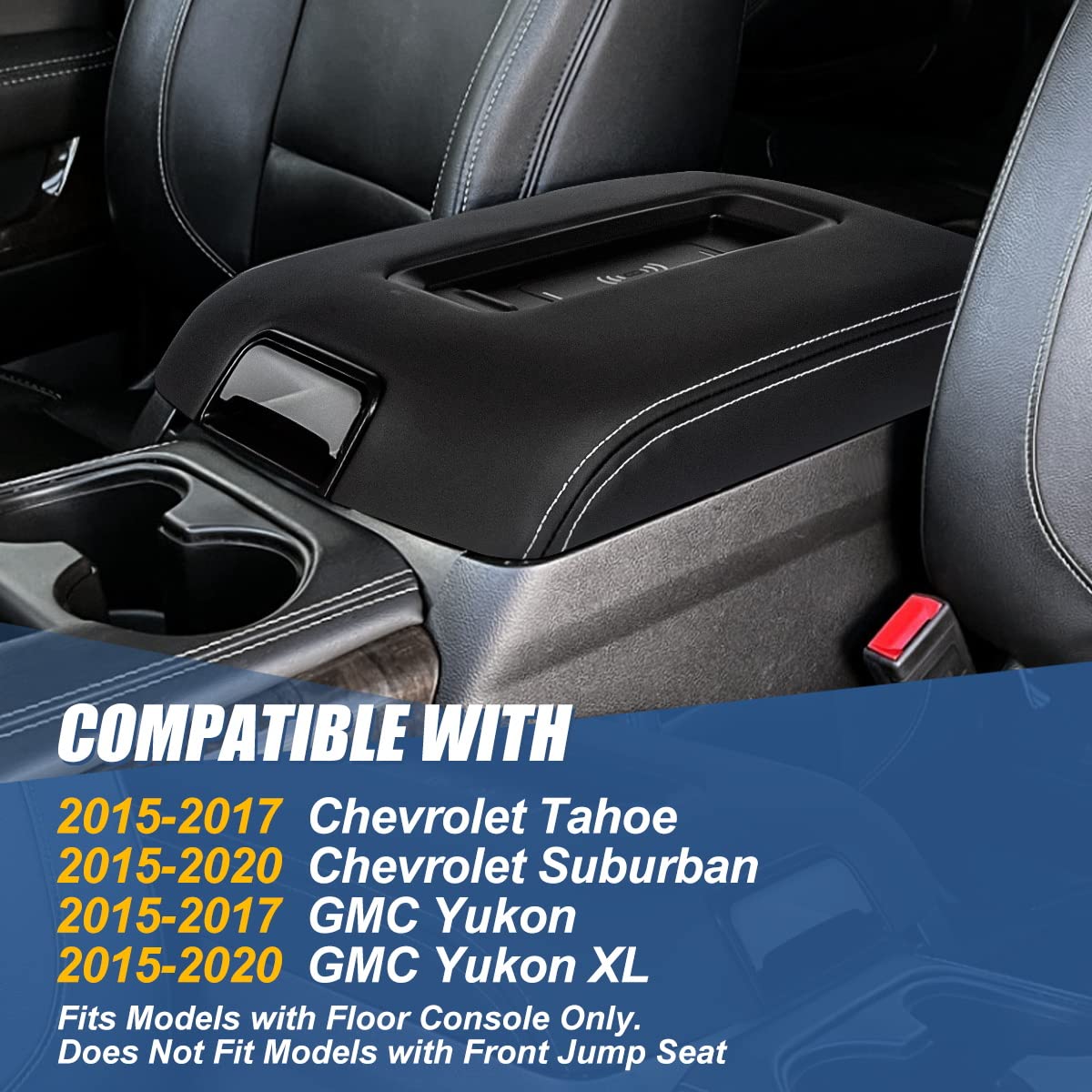 Auto Dynasty [Floor Console Model] Center Console Lid Assembly with Wireless-Charger Compatible with Chevy Tahoe Suburban GMC Yukon XL 2015-2020, Black