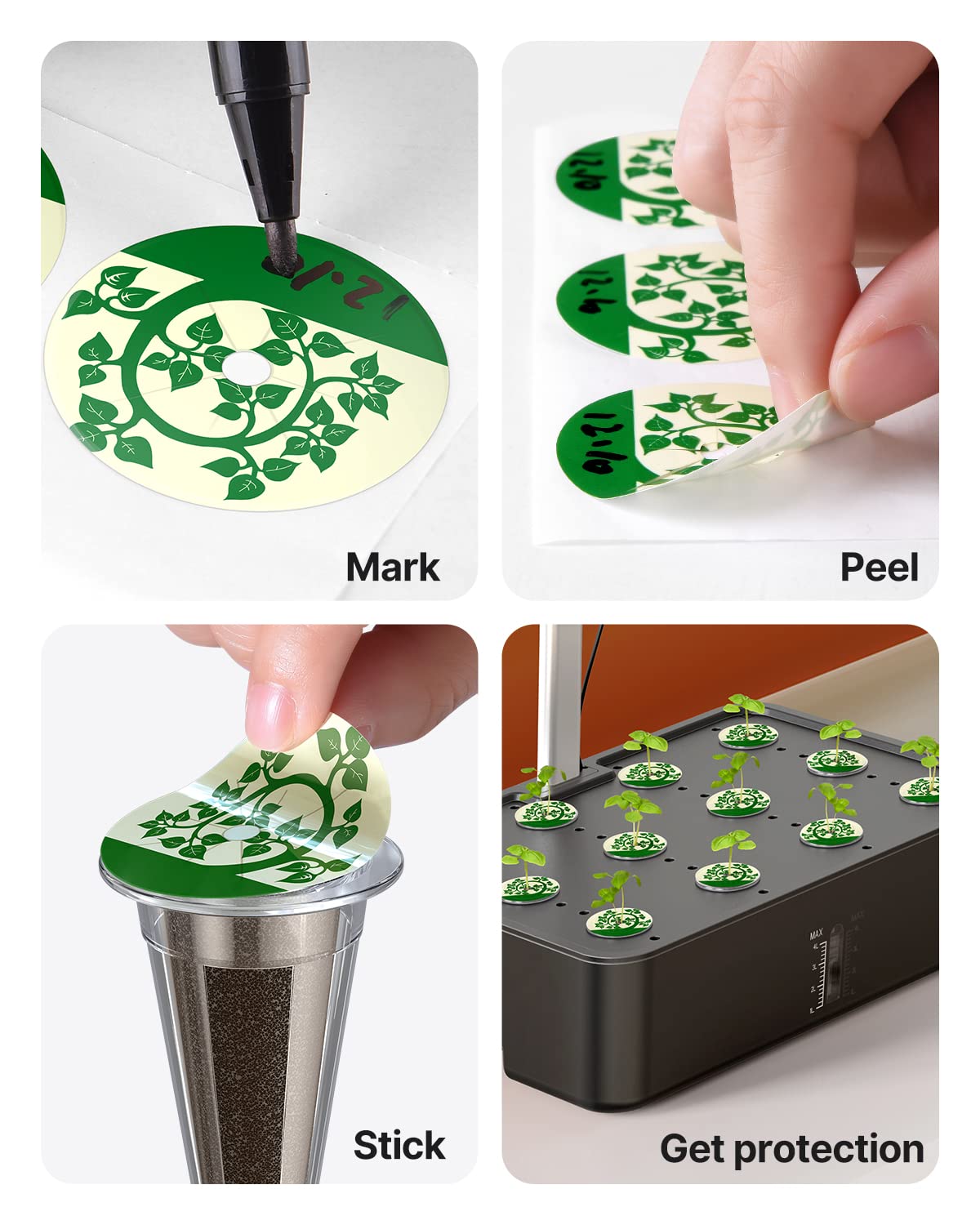 iDOO 102Pcs Seed Pot Labels Sticker, PVC Round Peel and Stick Hydroponic Garden Label, Plant Grow Basket Label