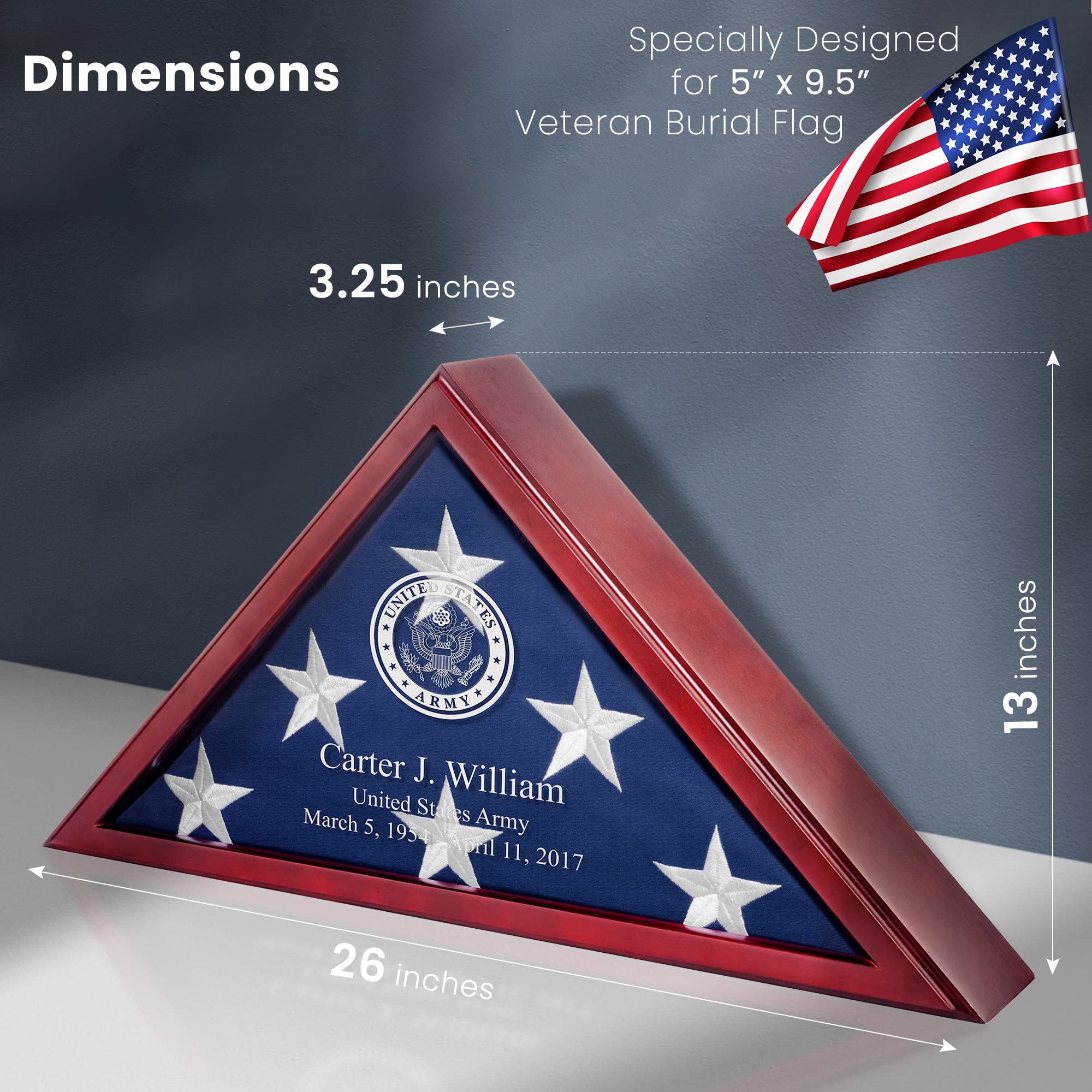 SmartChoice Personalized Flag Case for American Veteran Flag 9.5 X 5 Feet Flag Display Case for Burial Flag Wall Mounted Flag Box Display Case for Burial Flag to Display Folded Flag Glass Front.