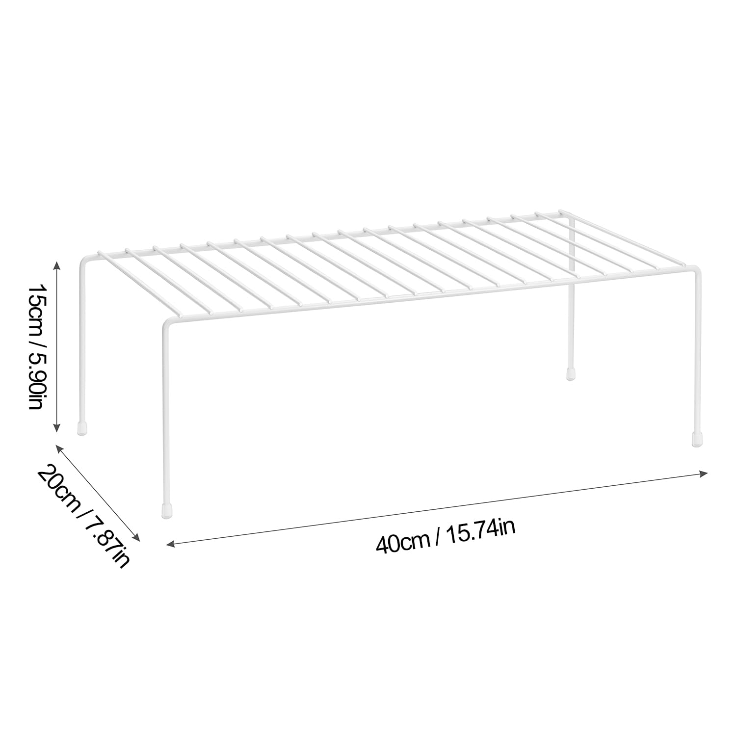 Lonian Kitchen Cupboard Organiser, Home and Kitchen Storage Shelf Wire Rack Made of Metal for Kitchen Cabinets, Counter-Tops, Pantries, Food and Utensils - White (Pack of 2)