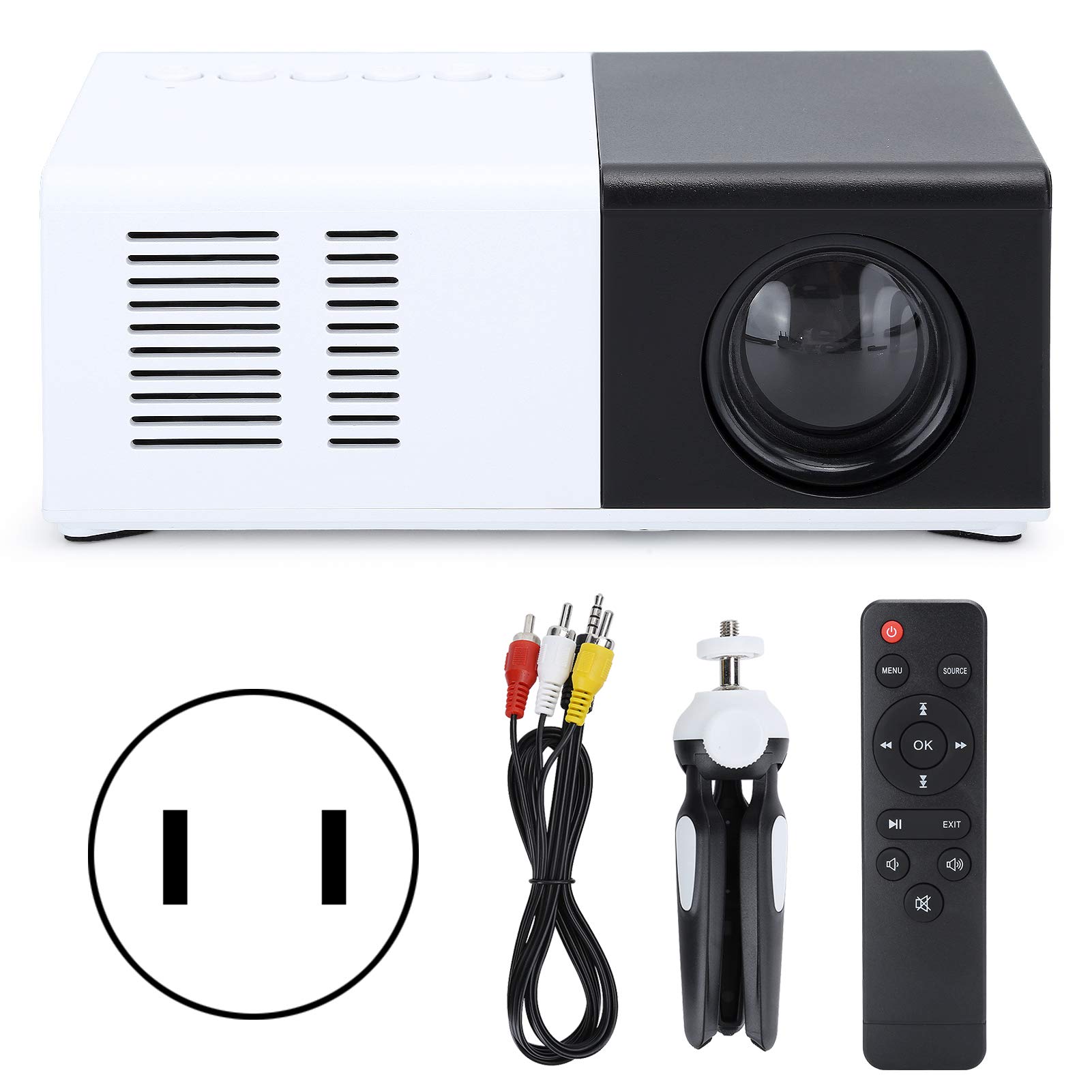 Mini Projector, 1080P LED Portable Video Projectors Support AV/USB/TF Card with Tripod Multimedia Projector for Home Entertainment and Home Cinema, 100β240V.(US)